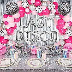 Last Disco Bachelorette Party Balloon Garland Arch Kit Silver and Pink Tinsel and Disco Ball Balloon for Nashville Western Disco Cowgirl Bachelorette Party Decoration, Bridal Shower