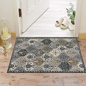 Lahome Moroccan Trellis Area Rug, 2x3 Entry Rug Non-Slip Washable Indoor Door Mat, Small Oriental Accent Throw Rug for Bedroom Kitchen Entryway Bathroom (Grey, 2x3ft)