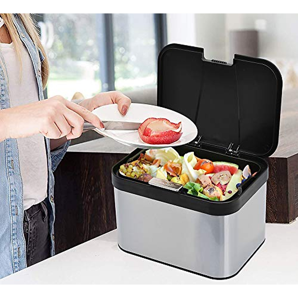 Stainless Steel Compost Kitchen Counter Bin (1.13 Gallon/4.3 Liter)