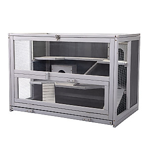 3 Story Guinea Pig Cages Wooden Indoor Hamster Cage w/ Chewing Toy, Hideout, Seesaws, Leak Proof Plastic Tray, Small Animal Cage for Ferret/Chinchilla/Bunny/Rabbit/Squirrel (35.5"L x 20.9"W x 24.4"H)