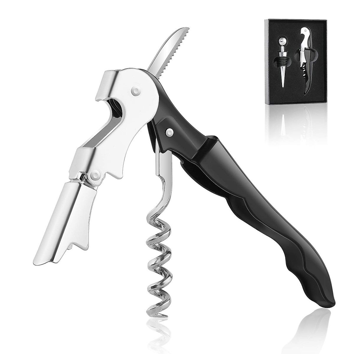 STARVION Waiters Corkscrew,3 in 1 Wine Opener, Bottle Opener and Foil Cutter, Thickened Wine Corkscrew and Stainless Steel Stopper Packed in Beautiful Gift Box