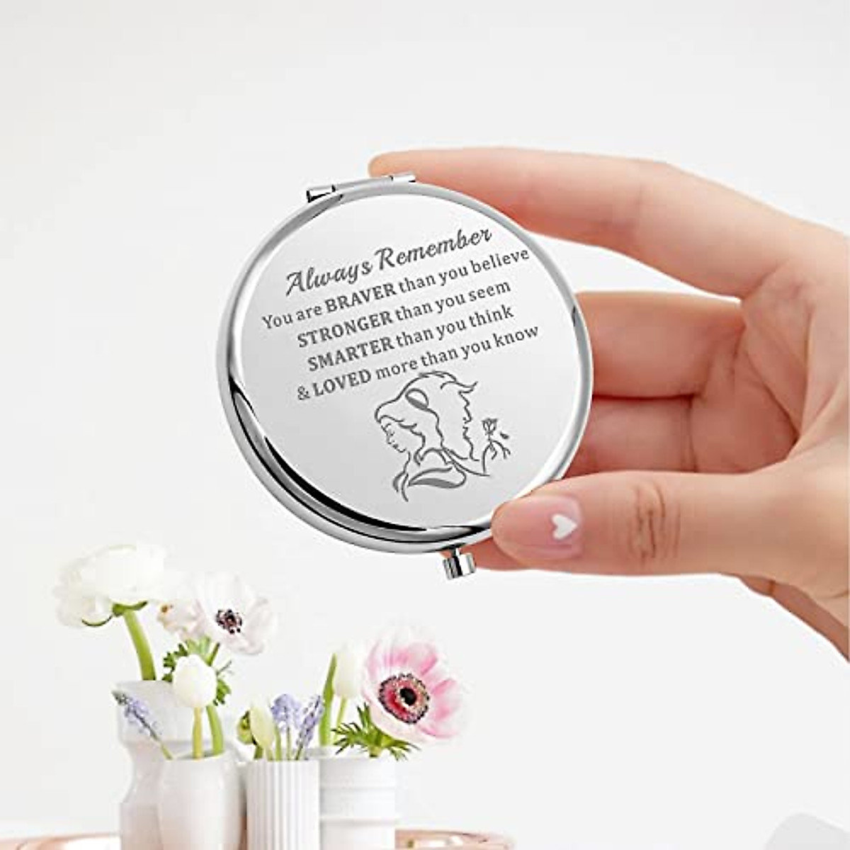 KEYCHIN Beauty Beast Movie Pocket Mirror Princess Belle Fans Gifts Always Remember You are Braver Stronger Smarter Than You Think Compact Makeup Mirror for Women Girls Teenagers (Beauty Beast Mirror)