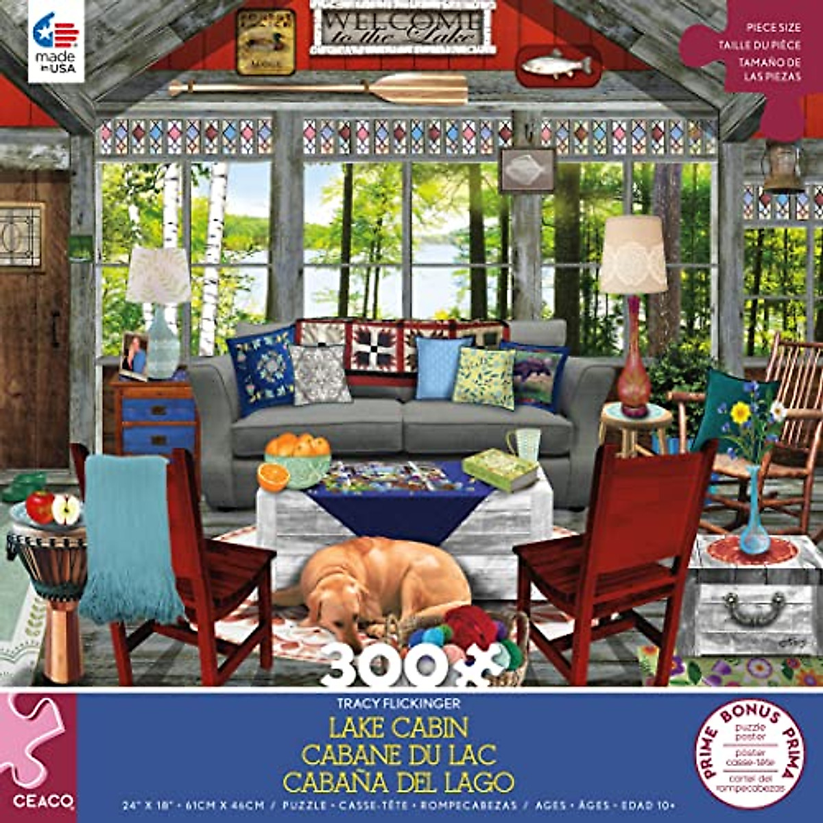 Ceaco - Tracy Flickinger - Lake Cabin - Oversized 300 Piece Jigsaw Puzzle, 24 x 18