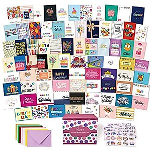 80 Unique Birthday Cards- Happy Birthday Cards Bulk With Greetings Inside – Assorted Birthday Cards With Envelopes and Stickers -Large Birthday Cards 5 x 7 inches- Birthday Cards Greeting Cards Bulk Box Set