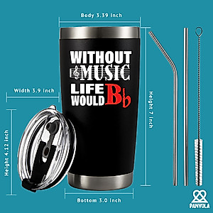Without Music Life would B Flat Vacuum Insulated Tumbler Music Teacher Gifts Musicians Choir Director Pianist Guitarist Travel Mug With Lid Straw (20 oz)