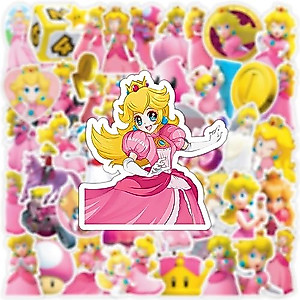 50 Pcs Princess Peach Stickers, Waterproof Stickers for Water Bottles Vsco Laptop Skateboard Phone Computer, Christmas Gifts for Boy Girl Teens Kids(Princess Peach)