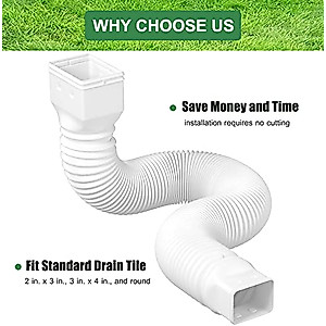 YOTODY 2 Pack Rain Gutter Downspout Extensions Flexible,Drain Downspout Extender Connector 21"-60",Screws for Included,White