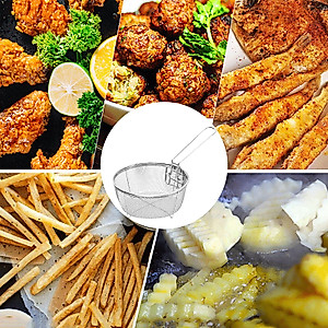 Stainless Steel Fry Basket, 12.6''/14.7'' Round Wire Mesh Fry Basket, French Chips Fry Serving Food Presentation Tableware with Folding Handles, Deep Fryer Accessories