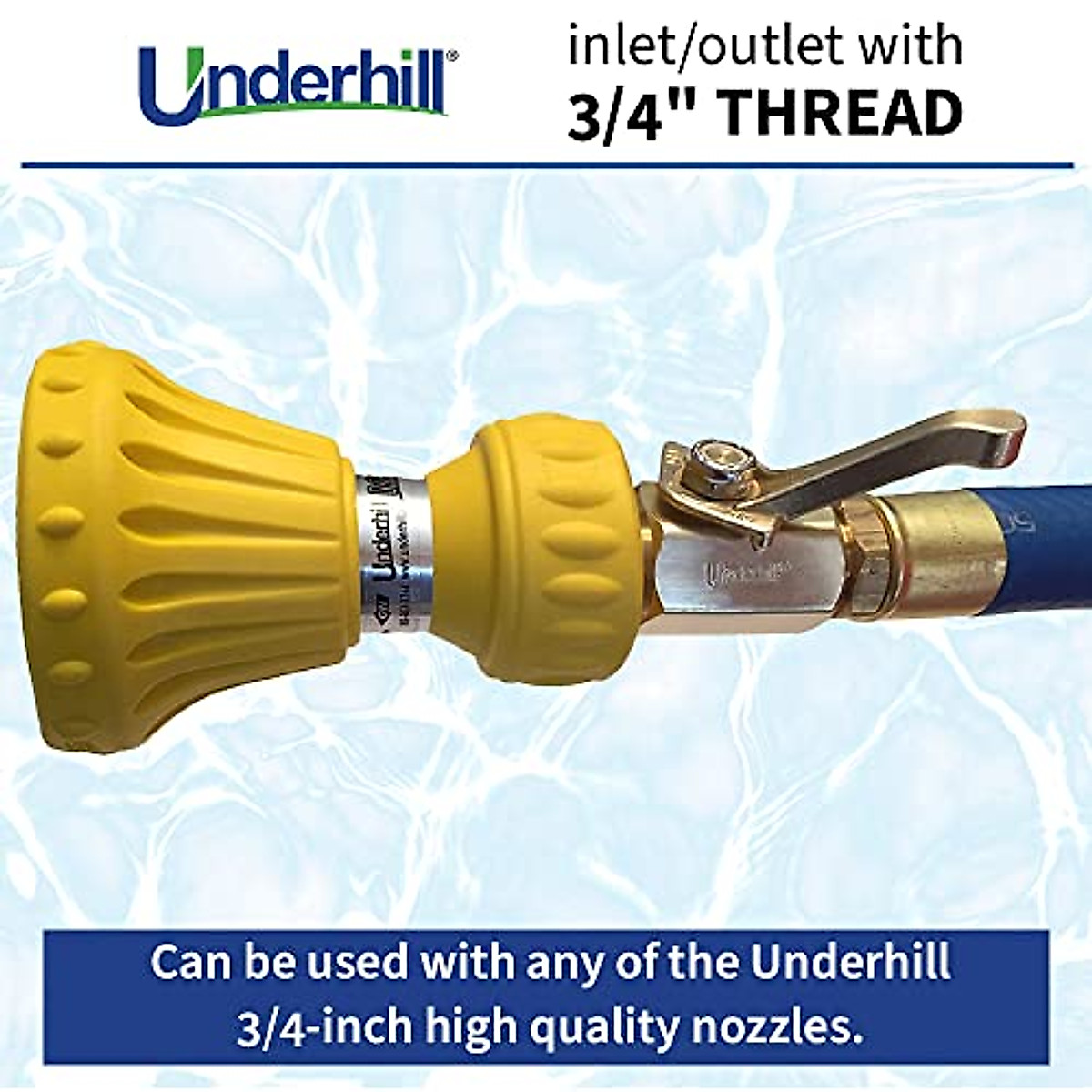 Underhill Garden Hose Shut Off Valve 3/4-Inch Hose Thread, Brass Hose Nozzle Connector, Attachment, Heavy-Duty Fittings, CV075H