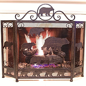 BestGiftEver 3-Panel Fireplace Screen Decorative with Sloth of Bears Design - Stand Alone Fireplace Cover Metal Mesh Screen - Home Decorative Firescreen for Cabin, Wildlife, and Woodland Theme