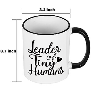 YHRJWN - Teacher Gifts for Women Men, Leader of Tiny Humans Mug, Teacher Appreciation Gifts, Novelty Christmas Birthday Gifts for Kindergarten Teacher, Daycare 11 Oz White(Black Handle)