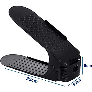 Froadp Pack of 20 Adjustable Shoe Racks, Non-Slip Shoe Holders, 3 Height Adjustable, PP Double Layer Shoe Stacker Set, Space-Saving Shoe Storage (Black)