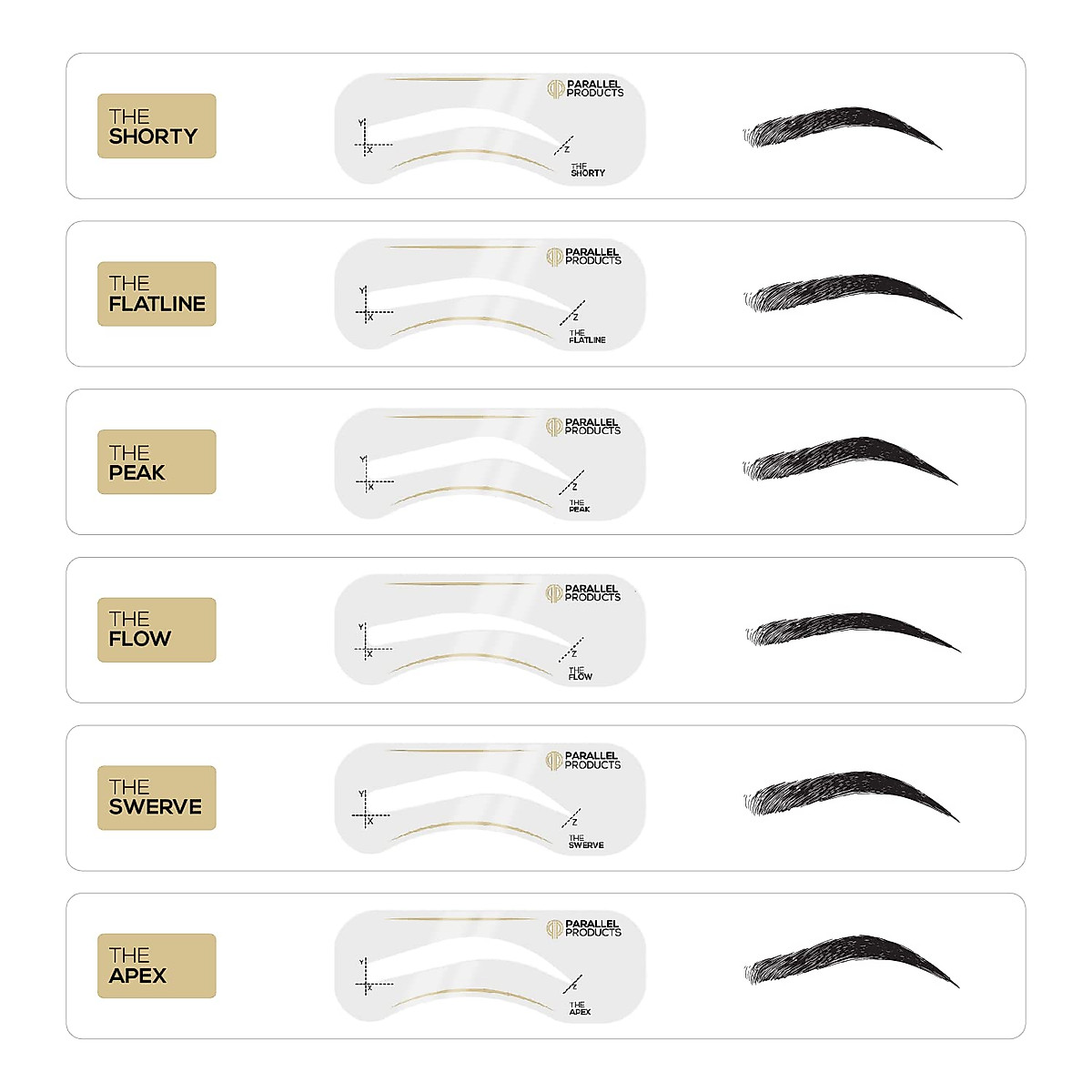 Parallel Products - Eyebrow Stencils - The Complete Reusable Brow Stencil Shaper Kit (18 Count) - Only Stencils - Brow Stamp Not Included