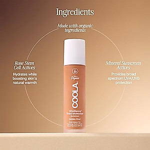 COOLA Organic Rosilliance BB Cream with SPF 30, Tinted Moisturizer Sunscreen & Foundation, Dermatologist Tested, Golden Hour, 1.5 Fl Oz