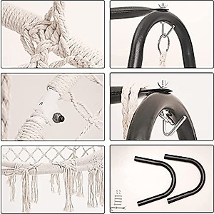 SENADA Swing Chair with Stand, Handwoven Rope Swing Hammock Chair, Heavy Duty Hammock Stand Max Load 360lbs, Garden Indoor Outdoor Hanging Chair Stand Included Set (White)