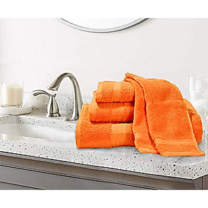 GLAMBURG Ultra Soft 8-Piece Towel Set - 100% Pure Ringspun Cotton, Contains 2 Oversized Bath Towels 27x54, 2 Hand Towels 16x28, 4 Wash Cloths 13x13 - Ideal for Everyday use, Hotel & Spa - Orange