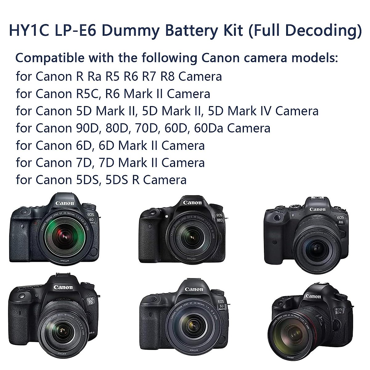 HY1C ACK-E6 AC Power Adapter LP-E6/LPE6N/LPE6NH Dummy Battery Kit for Canon EOS R, R5, R6, R7, 5D Mark III IV, 6D, 7D, R6 5D 6D 7D Mark II, 90D 80D 70D Cameras.