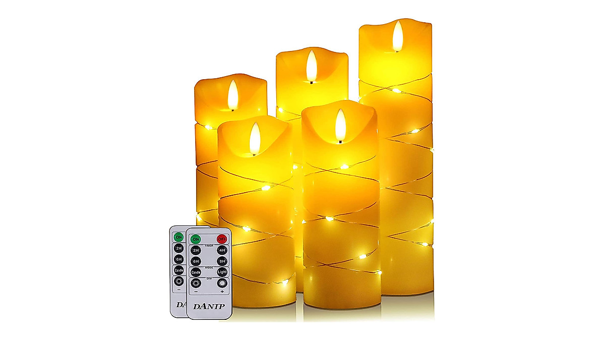 DANIP flameless Candle, with Embedded String Lights, 5-Piece LED ...