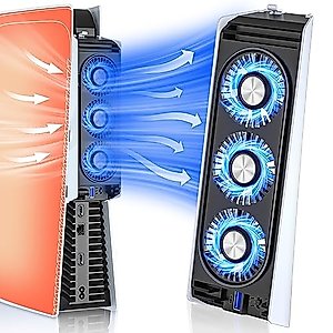 Cooling Fan for PS5, Quiet Cooler Fan with LED Lights and USB3.0 Hubs for PS5 Cooling Fan, Upgraded Efficient Cooling System for PS5 Accessories, Compatible with PlayStation 5 Digital & Discs Edition