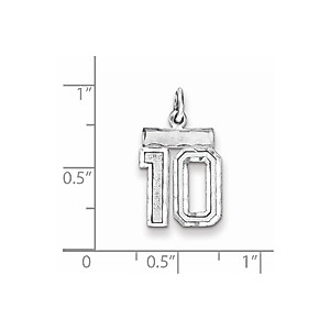 Solid 925 Sterling Silver Small Number # 10 Charm Pendant - 20mm x 14mm