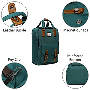 VASCHY School Backpack for Men and Women, Unisex Vintage Water Resistant Casual Daypack Rucksack Bookbag for College Fits 15inch Laptop Blackish Green