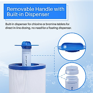 POOLPURE Removable Handle Spa Filter Replaces PJW60TL-OT-F2S, Jacuzzi Prem J300, J400, Unicel 6CH-961, 6541-383, 6540-476, 60 sq.ft Filter Cartridge with Built-in Dispenser, 2PACK