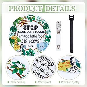 PLIGREAT 2 Pack No Touching Baby Car Seat Sign, No Kissing Baby Stroller Tag with Hanging Straps and Clip, Please Dont Touch Baby Safety Sign for Baby Girl Boy, Green Leaves and Cute Animals Pattern