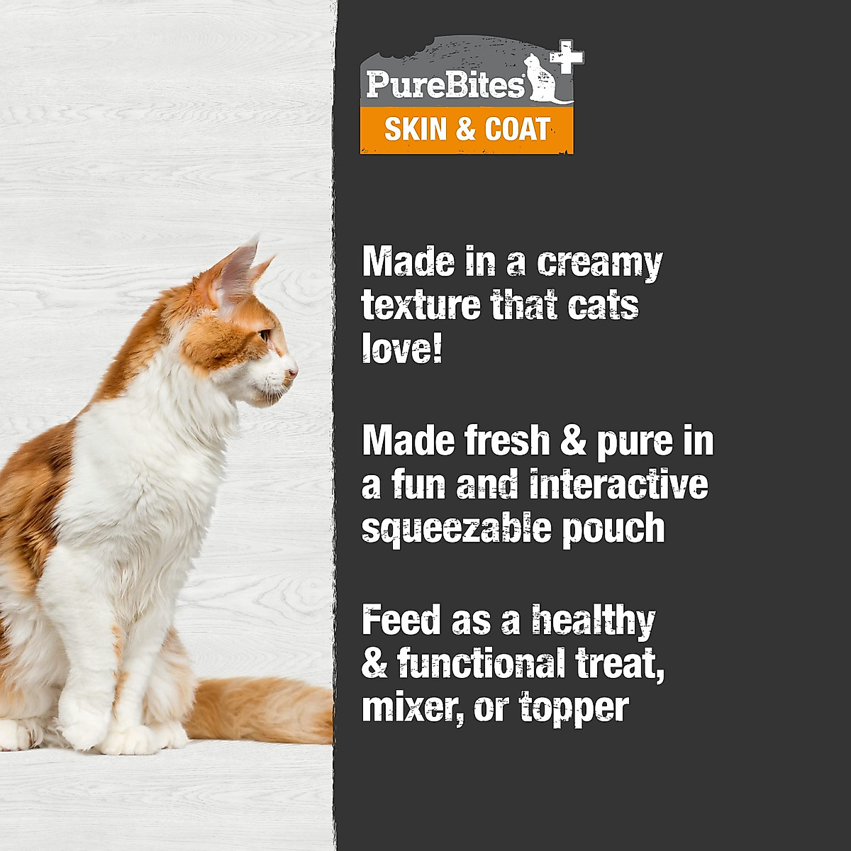 PureBites+ Skin & Coat Squeezables for Cats, only 5 Ingredients, case of 15