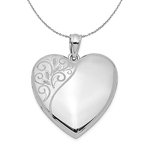 The Black Bow Sterling Silver 24mm Swirl Accent Heart Locket Necklace - 24 Inch