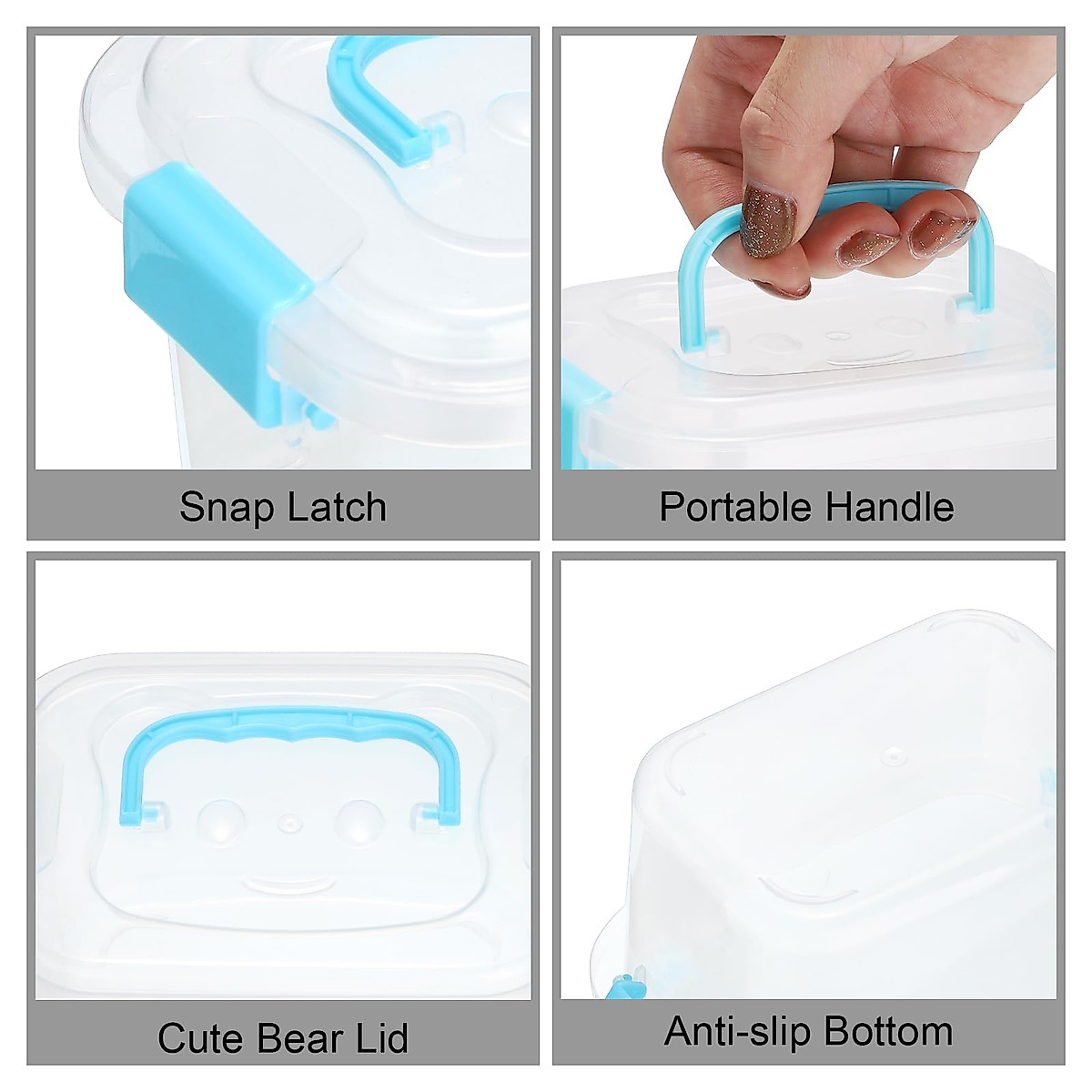 BTSKY 8 Pack Small Clear Plastic Storage Containers-4.5x3.3x2.7 Inch, Portable Mini Storage Box with Lid & Handle Multipurpose Craft Storage Containers for Crayons, Toys, Hair Ties, Beads,etc