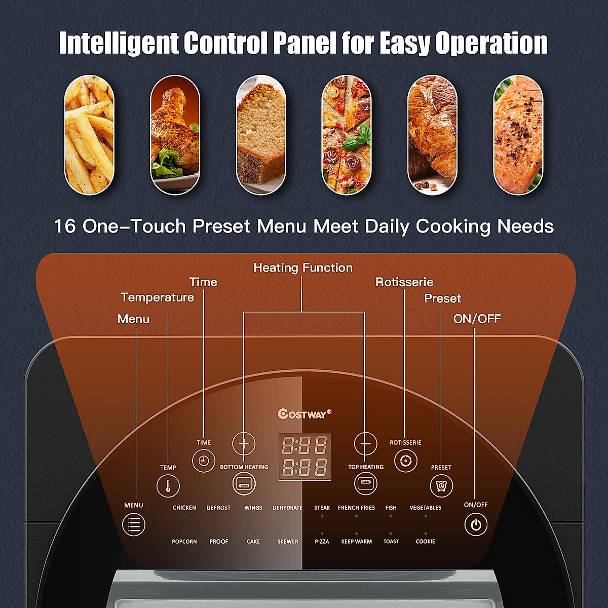 COSTWAY 16-in-1 Air Fryer Oven, with 16 Cooking Presets Rotisserie Dehydrator Roast Bake Broil, Oil-Free with Timer Temperature Control and 8 Accessories, 15.5 QT