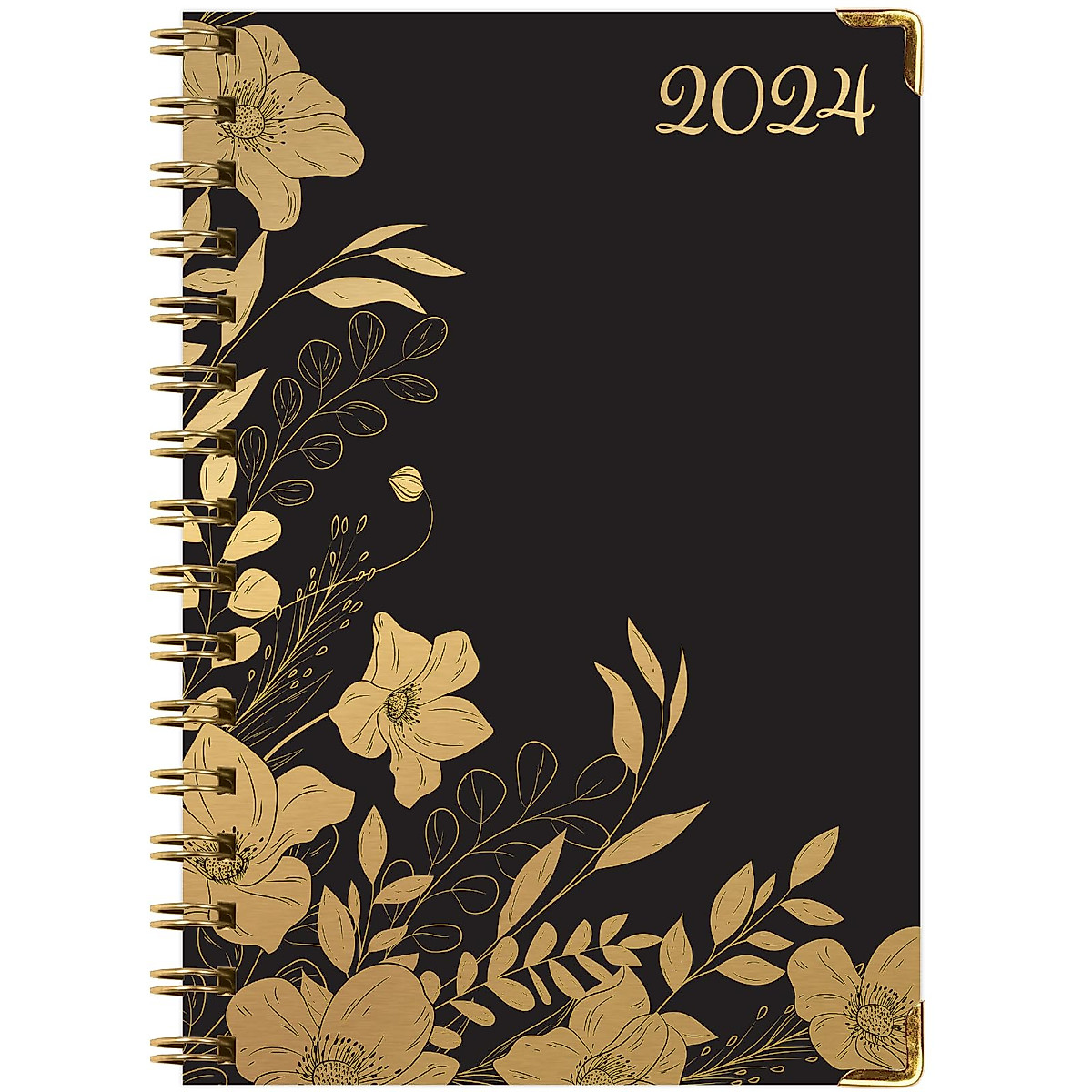 HARDCOVER 2024 Planner: (November 2023 Through December 2024) 5.5"x8" Daily Weekly Monthly Planner Yearly Agenda. Bookmark, Pocket Folder and Sticky Note Set (Golden Floral)