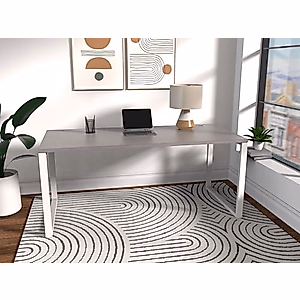 Connect it 60"x30" Desk with Grey Strand Top and Modern White Metal O-Leg Frame