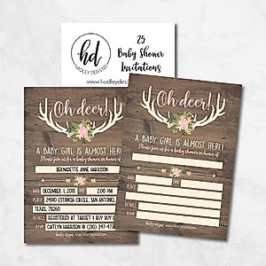 Hadley Designs 25 Oh Deer Invitations, 25 Books Request Cards, Sprinkle Invite for Girl, Bring A Book Instead Of A Card, Invitation Inserts for Baby Shower Guest Book