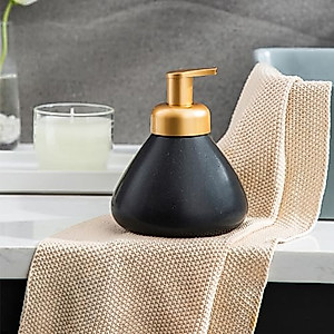 Lareina Foam Hand Soap Dispenser - 16 oz Bathroom Lotion Hand Pump Dispenser, Ceramic Foaming Soap Dispenser with Gold Removable Pump for Kitchen Hand Wash Dispenser, Black