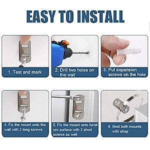 ManLee Metal Furniture Straps for Baby Proofing Anti Tip Furniture Kit Strap Furniture to Wall Cabinet Wall Anchors Adjustable Wall Straps Protect Toddler and Pet from Falling Furniture