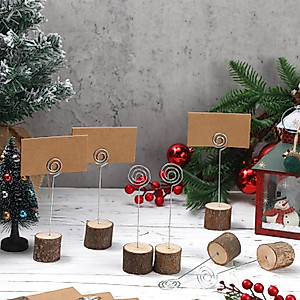 Gilprop 24 Pcs Wood Place Card Holders with Swirl Wire Wooden Memo Holder and 48 Pcs Kraft Place Cards Table Number Holders Picture Stands for Table Note Clip Holders for Wedding Party Name Food Sign