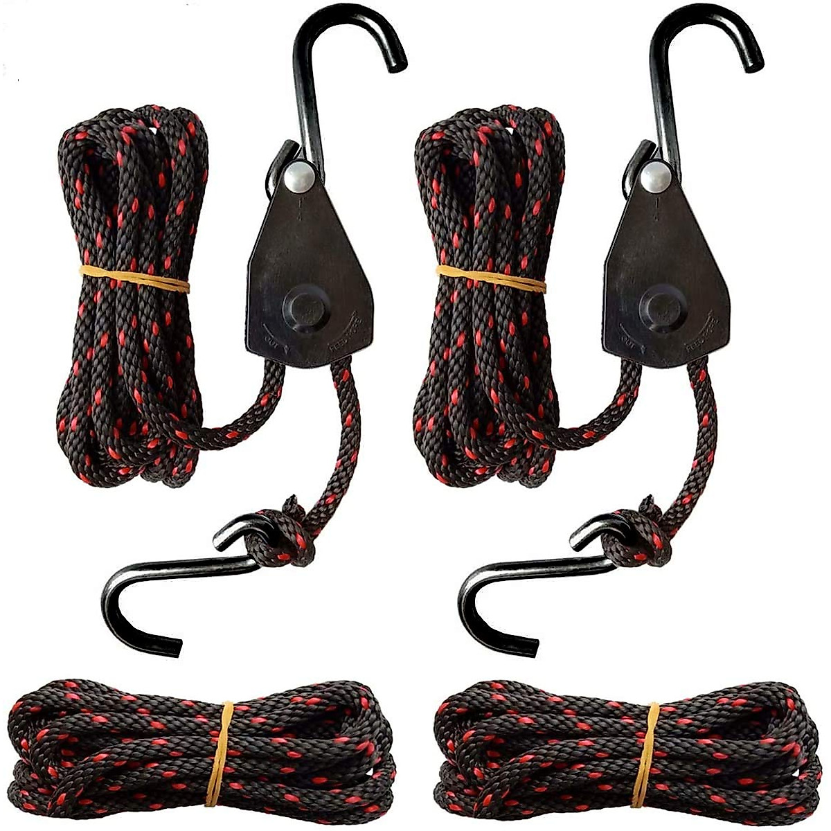 Seamander Kayak Canoe Bow and Stern Straps,Tie Down Straps Heavy Duty Rope Hanger Ratchet 1/4''x10ft+10FT