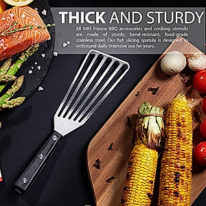 Slotted Fish Spatula Stainless Steel - 11-inch Thin Spatula Heat Resistant with ABS Solid Handle - Fish Turner Spatula - Metal Spatula for Cooking Meat, Eggs - Flexible Spatulas for Nonstick Cookware