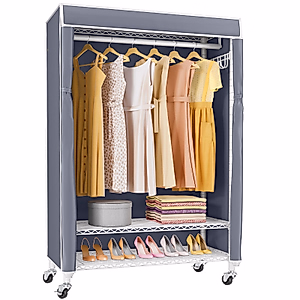 VIPEK R1C Portable Closet with Cover - Heavy Duty Freestanding Clothes Rack with Wheels & Hanging Rod, White with Gray Cover