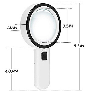 Leffis Magnifier Magnifying Glass with Light, 30X Handheld 12 LED Illuminated Lighted Magnifying Glasses for Seniors & Kids Close Work, Reading, Inspection, Jewellery (White)
