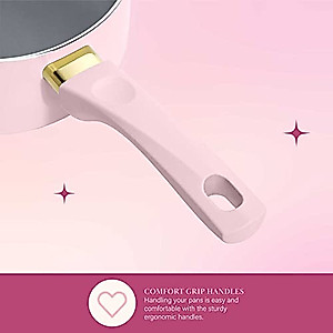 Paris Hilton Epic Nonstick Pots and Pans Set, Multi-layer Nonstick Coating, Tempered Glass Lids, Soft Touch, Stay Cool Handles, Made without PFOA, Dishwasher Safe Cookware Set, 12-Piece, Pink