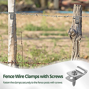 yeesport 100 PCS Fence Wire Clamps, Fence Wire Clips with Screws, Aluminum Fence Mounting Clips for 12 to 16 Gauge Welded Wires, Cord Clamps, Wire Clips for Wood, Metal, or Vinyl Fences