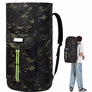 SUOVOCK laundry bag backpack, extra-large heavy duty laundry bags, laundry backpack for college students,Designed with reflective strips and ID Patches（Black CP）