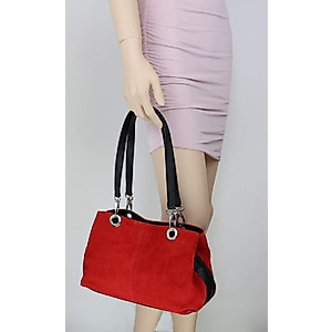 Girly HandBags Womens Italian Suede Leather Shoulder Bag Dark Grey