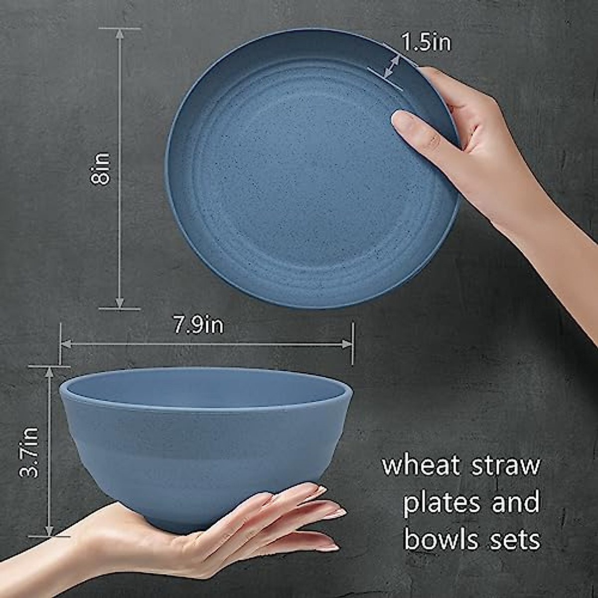 Yemyep Wheat straw Dinnerware sets, Unbreakable Lightweight Bowls and Plates, Reusable, Microwave&Dishwasher Safe, BPA Free, Plastic Salad Bowls and Plates for Kitchen, Soup, Camping (Multi)