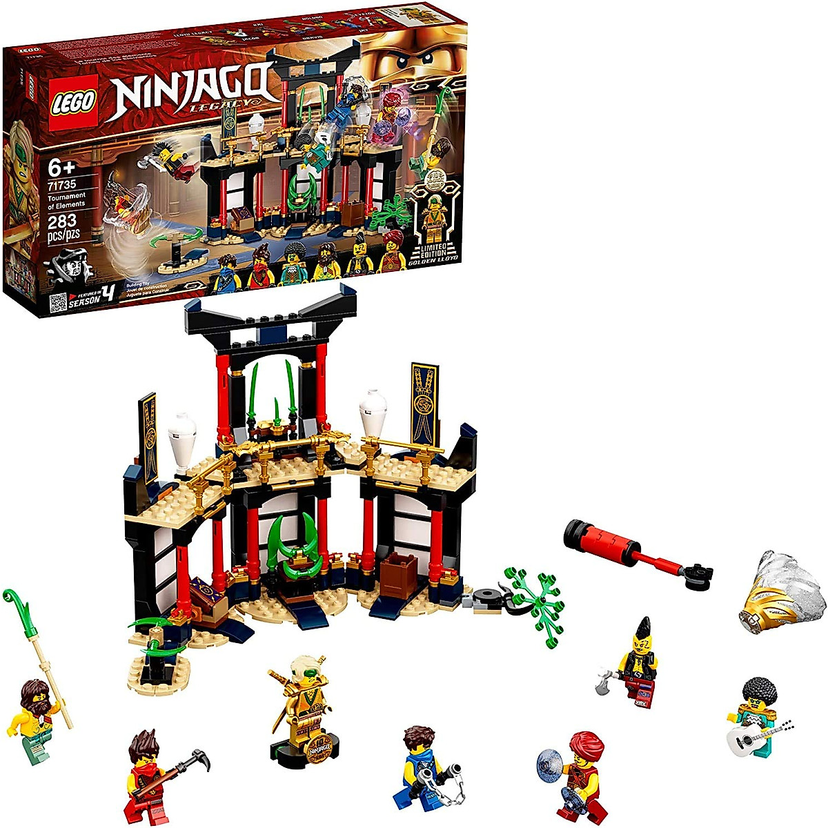 LEGO NINJAGO Legacy Tournament of Elements 71735 Temple Toy Building Set Featuring Ninja Minifigures, New 2021 (283 Pieces)