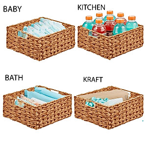 Home Fresh 3 Pack plastic Woven Farmhouse Kitchen Pantry Food Storage Organizer Basket Box - Container Organization for Cabinets, Cupboards, Shelves, Store PotatoesOnions,Countertops, Fruit, Brown