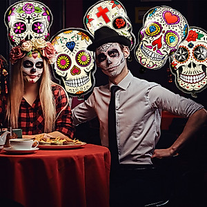 Zomiboo 6 Pieces Day of The Dead Sugar Skull Party Balloons Halloween Skull Balloons Halloween Decoration Balloons for Halloween Sugar Skull Party Decoration, 6 Styles