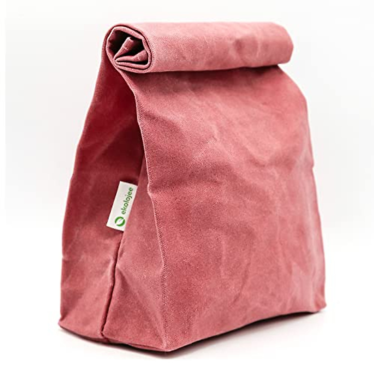 EKOLOJEE Waxed Canvas Lunch Bag | Foldable and Washable Lunch Box for Office, Picnic, Work and Outing | Worthbuy Lunch Bag for Adult Men & Women | Reusable in Zero Waste Packaging | Coral Tree Pink